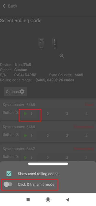 New rolling code Click & Transmit mode in Android app - PandwaRF